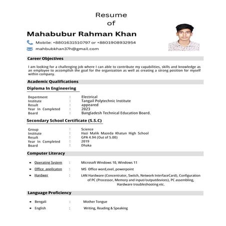 CV of mahbub rahman khan .Updated pdf | PDF