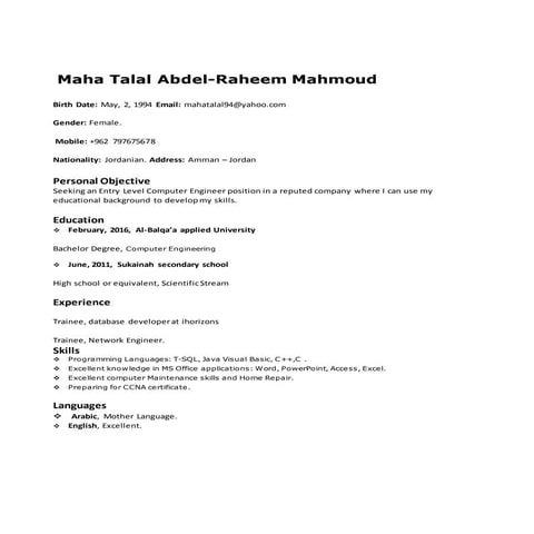 Maha maha cv | DOCX