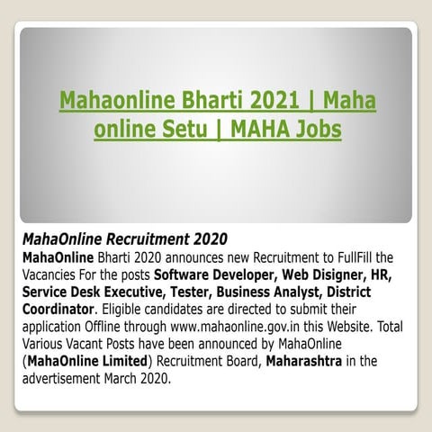 Mahaonline Bharti 2021 | Maha online Setu | MAHA Jobs | PPT
