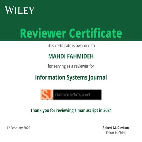 Mahdi Fahmideh - Information systems journal reviewer certificate 2024.pdf