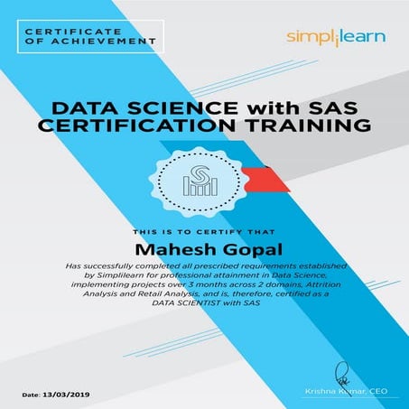 Mahesh Gopal - Data Science with SAS | PDF