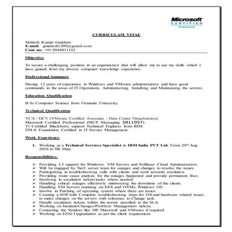 Mahesh Kumar Gaddam CV | DOC