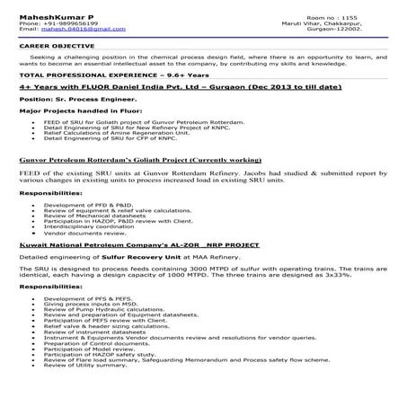 Mahesh kumar with 9.6+ yrs exp process engineer | PDF