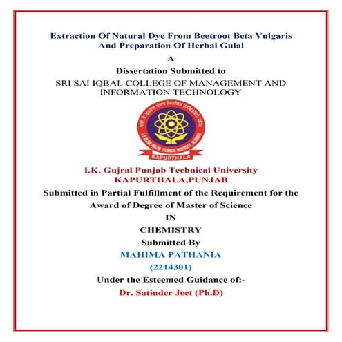 Extraction Of Natural Dye From Beetroot (Beta Vulgaris) And Preparation ...