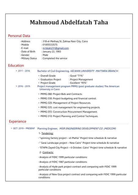 Mohamed ashraf land surveyor cv | PDF