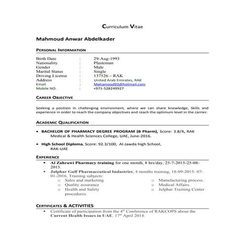 Mahmoud anwar cv | PDF