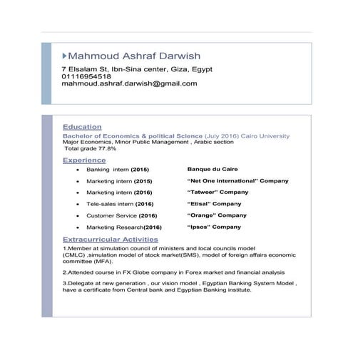 Mahmoud ashraf cv | PDF | Business | Business and Finance
