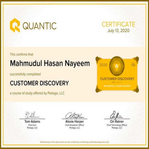 Mahmudul hasan nayeem customer discovery-certificate | PDF