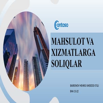 Mahsulot va ish xizmatlarga soliqlar boyicha | PPTX