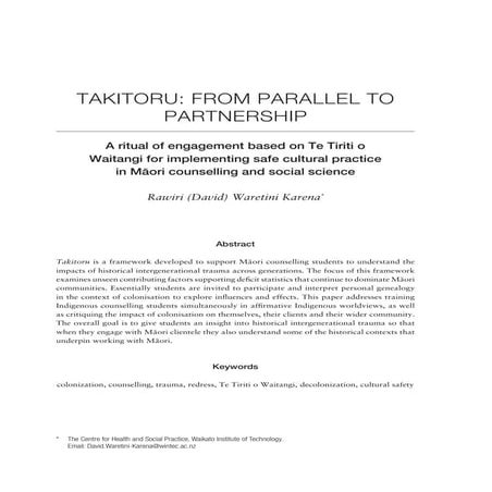 Takitoru: A ritual of engagement based on Te Tiriti o Waitangi for ...