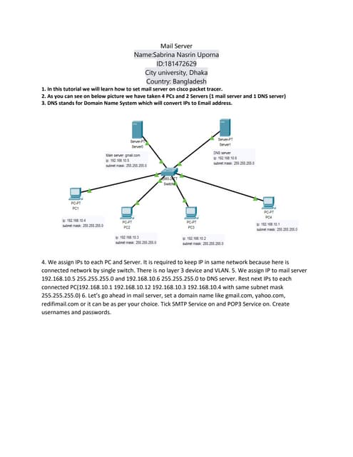 Email server configuration on cisco packet tracer | PDF