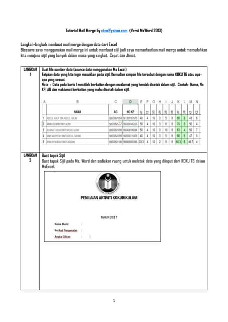 Langkah mail merge lebih 2 data satu kertas | DOCX