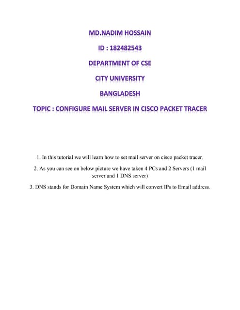 Email server configuration on cisco packet tracer | PDF