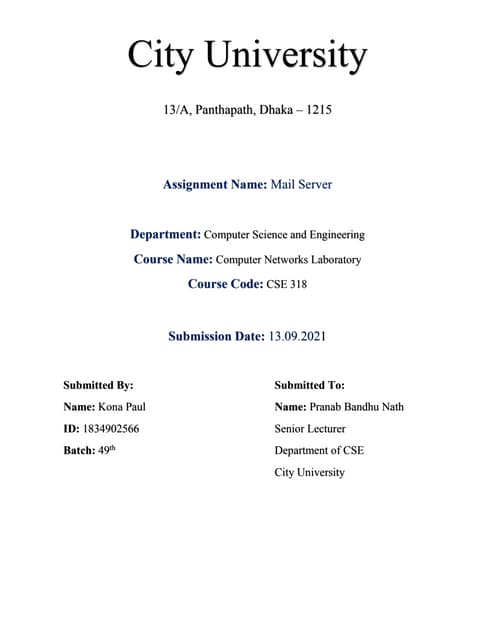 Email server configuration on cisco packet tracer | PDF