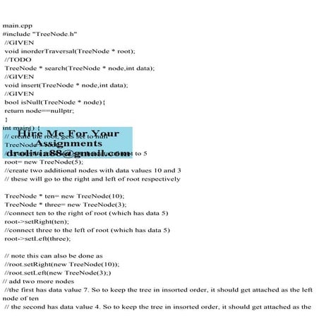 Maincppinclude Treenodeh Given Void Inordertraversalpdf 
