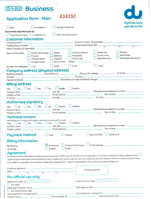 Sub Application form_Du Business Executive Plan | PDF