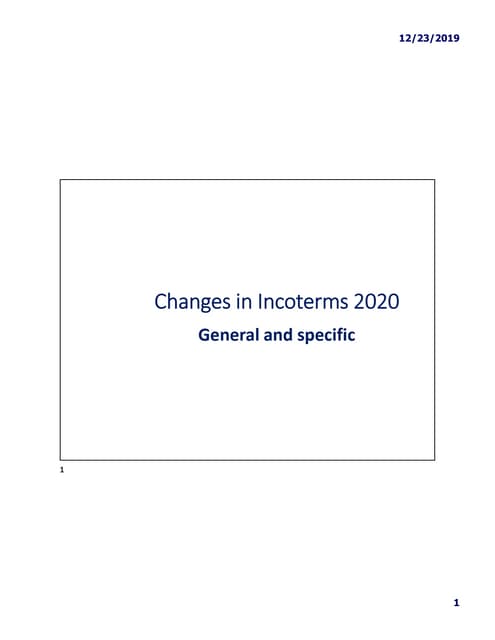 Incoterms 2020 changes the transfer of risk of goods | PDF