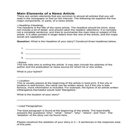 Main elements of a news article | DOCX