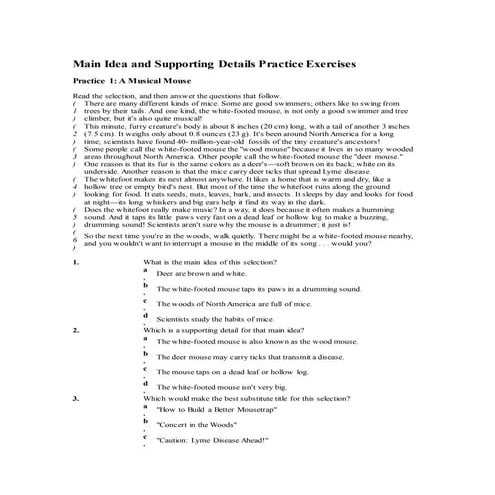 Main idea and supporting details practice exercise | DOC