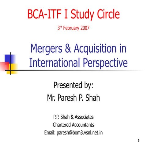 M & a in international perspective itf i | PPT