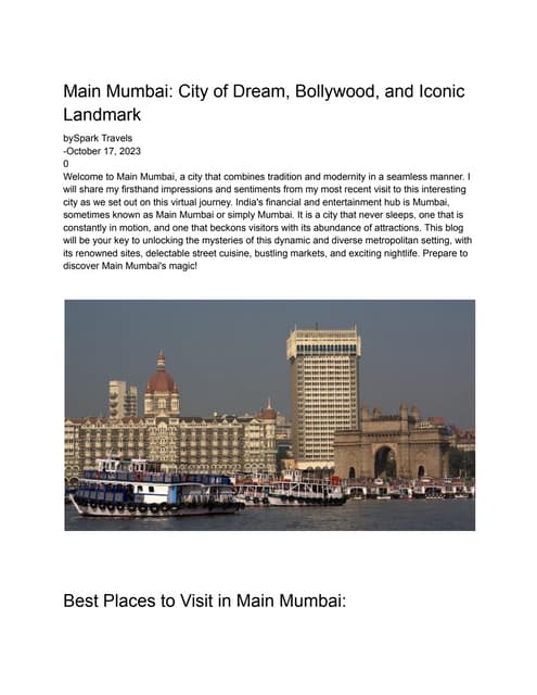 Must Visit Places in Mumbai | PDF