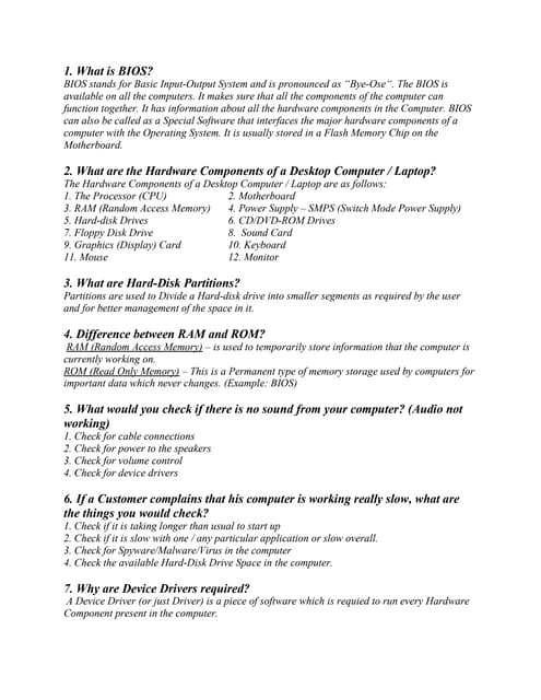 COMPUTER HARDWARE - SHORT NOTES | DOC