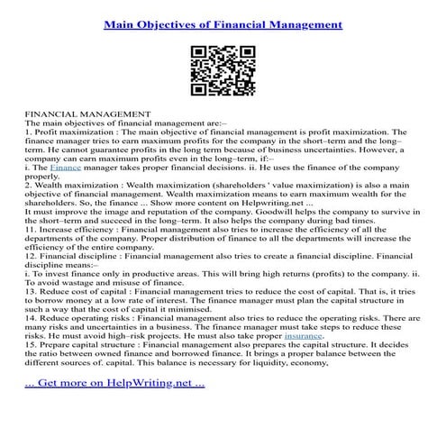 Main Objectives Of Financial Management | PDF