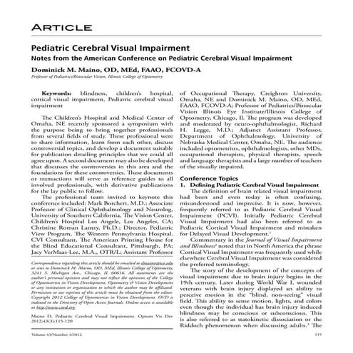 Pediatric Cerebral Visual Impairment | PDF