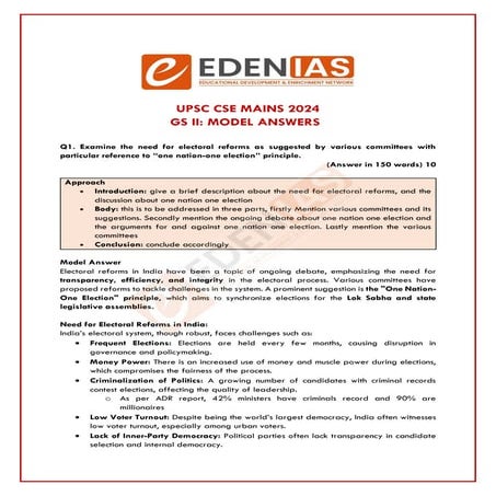 UPSC CSE MAINS 2024 GSII MODEL ANSWERS BY EDEN IAS! | PDF