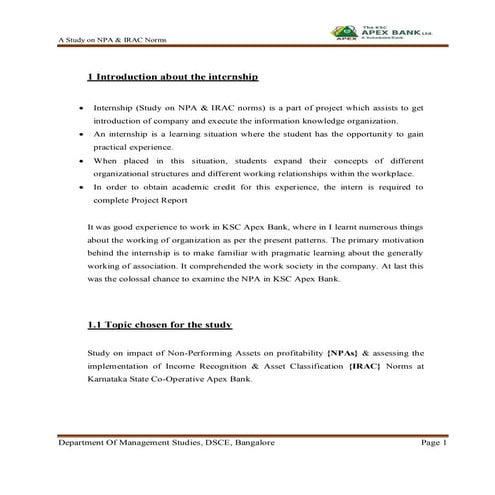 Project on Non Performing Asset and Income Recognition & Asset ...