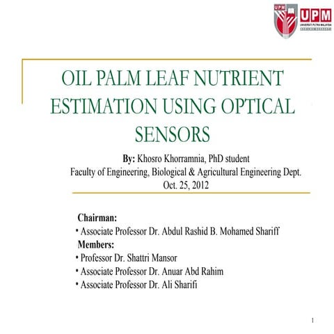 Oil Palm Leaf Nutrient Estimation Using Optical Sensors Ppt