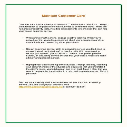Maintain Customer Care | PDF | Business | Business and Finance