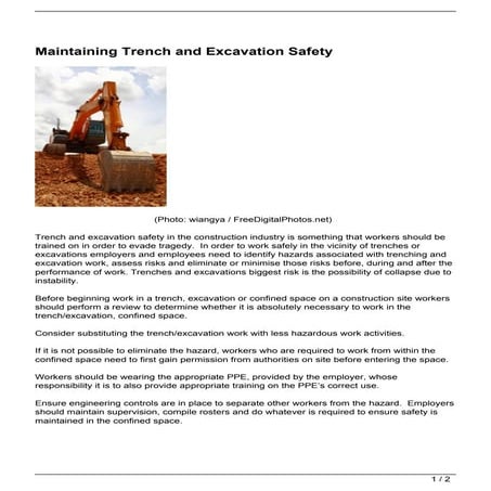 Maintaining Trench and Excavation Safety | PDF