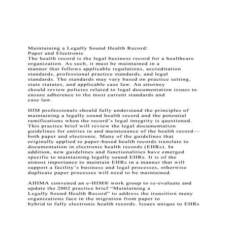 Maintaining a Legally Sound Health Record Paper and Elect.docx