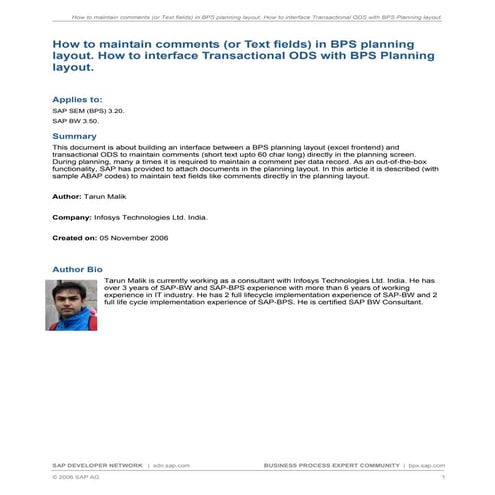 Maintaining comment fields directly in planning layouts using the ...