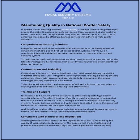 Maintaining Quality in National Border Safety | PDF