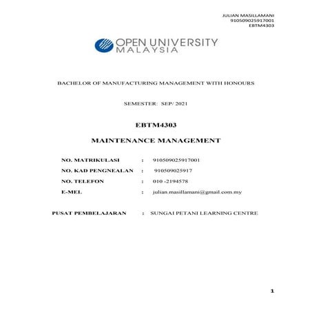 MAINTANANCE MANAGEMENT assignment papers | PDF