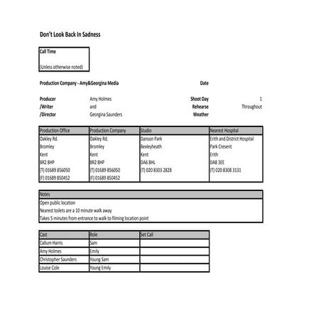 Main task call sheet | PDF