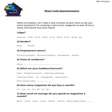 Main task Questionnaire | PDF