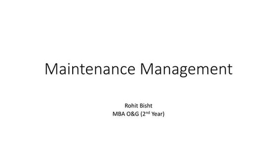 Maintenance Management (presentation) | PPT