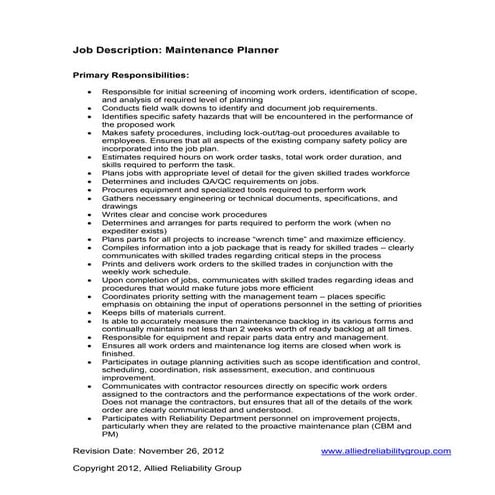 Maintenance Planner Preventive Maintenance Planner Scheduler Job