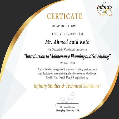 Certificate of Appreciation for conducting the "Introduction to ...