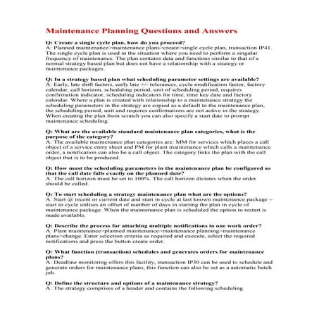 Maintenance planning questions and answers | DOCX