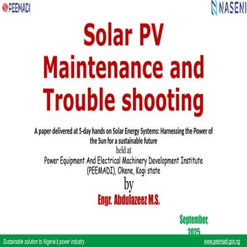 Maintenance and troubleshooting in a Solar PV system | PPT