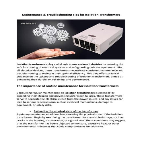 Maintenance & Troubleshooting Tips For Isolation Transformers.pdf