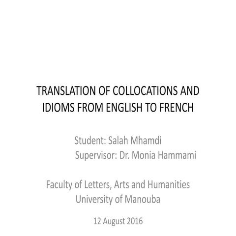 MA in Translation speech of the thesis: "Translation of Collocations ...