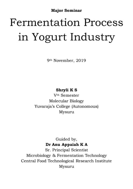 Industrial Preparation of Yogurt | PPTX
