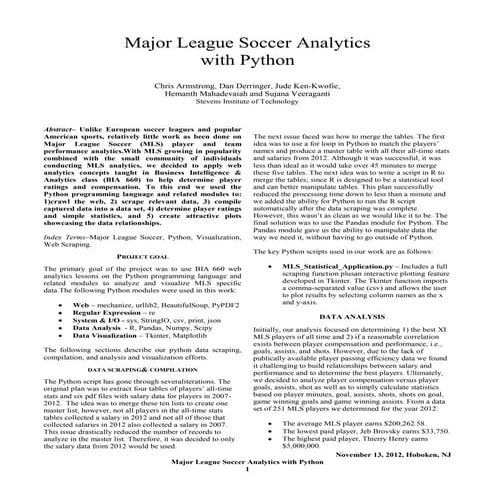 Major League Soccer Player Analysis | PPTX