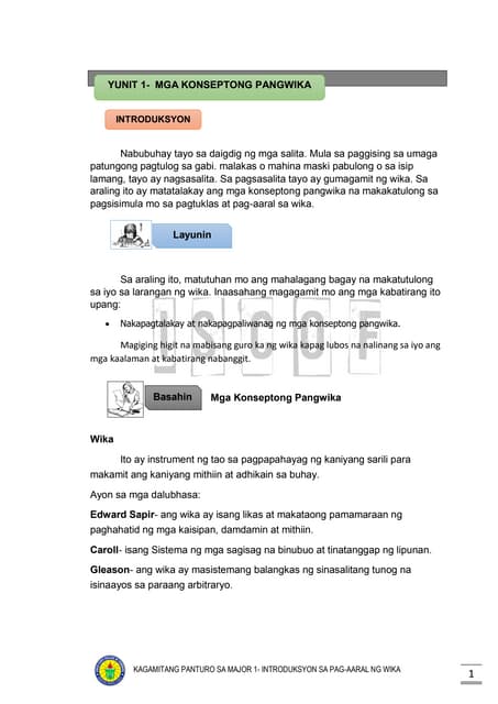 Fil1 aralin 1-katuturan at katangian ng wika | PDF