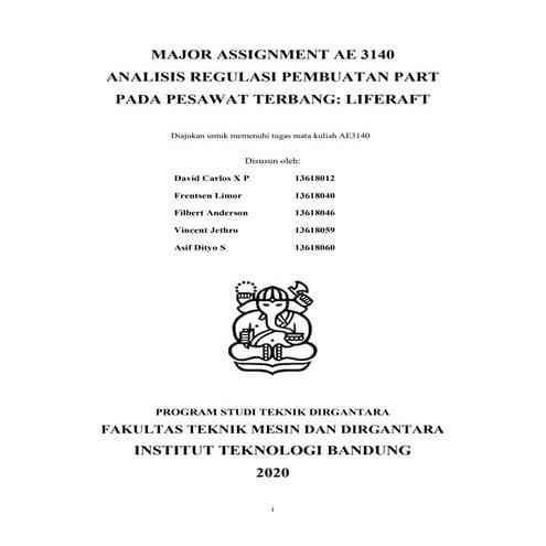 Major Assignment Ae3140 Analisis Regulasi Pembuatan Part Pada Pesawat